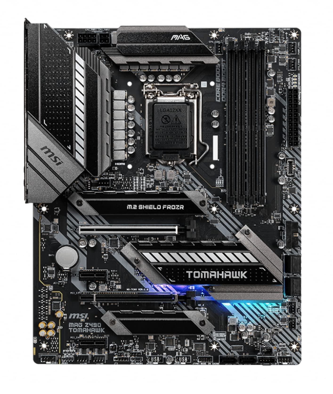 MSI MAG Z490 Tomahawk Gaming Motherboard (ATX, 10th Gen Intel Core, LGA 1200 Socket, DDR4, CF, Dual M.2 Slots, USB 3.2 Gen 2, Type-C, 2.5G LAN, DP/HDMI, Mystic Light RGB)
