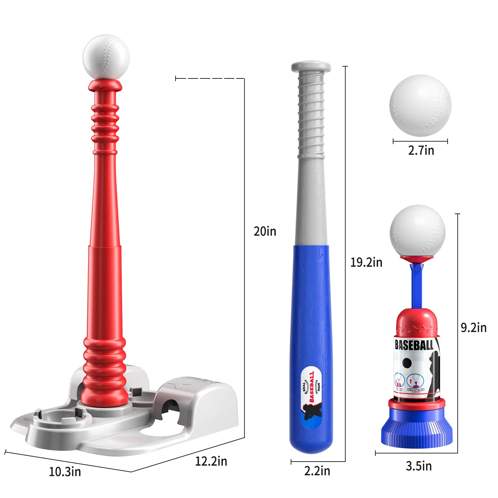 T Ball Set for Kids 3-8, Kids Baseball Tee Includes 6 Balls, Adjustable Teeball Batting Tee, Automatic Pitching Machine, Outside T Ball Games for Kids Toddlers Boys & Girls