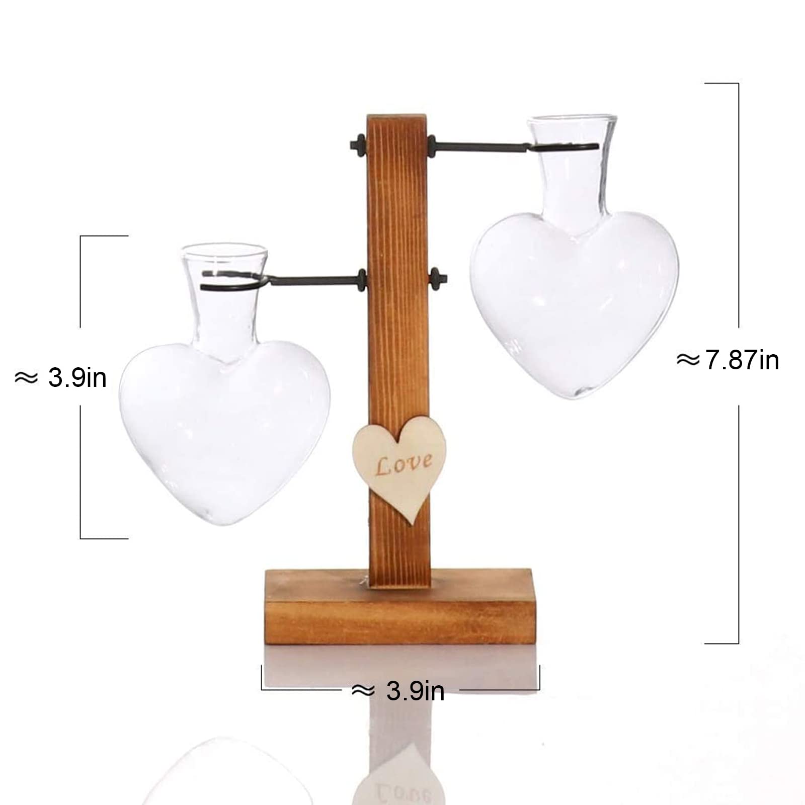 NEWCOMDIGI Hydroponic Vase, Heart Shaped Glass Planter Vase, Creative Desktop Bulb Vase for Home Garden Office Wedding Decoration (2 Vases)