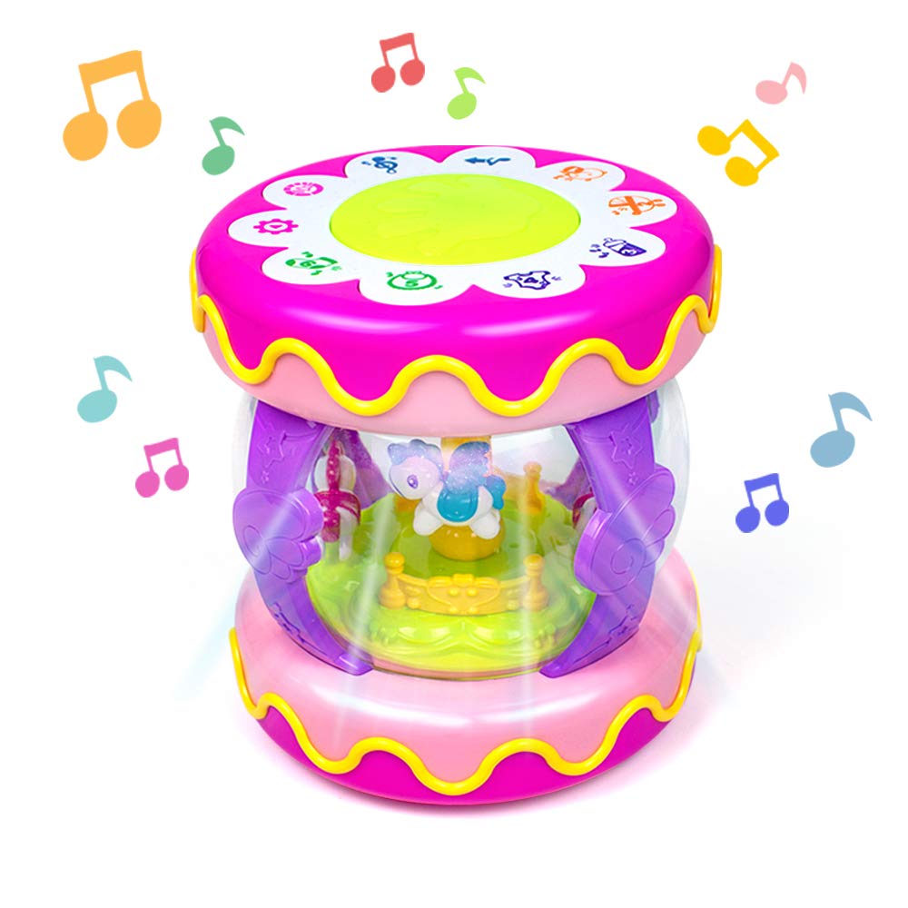 Musical Toys Carousel Hand Drum Instruments Lights Up Toy Early Educational Learning Development Toy for Baby Toddler for Boys and Girls