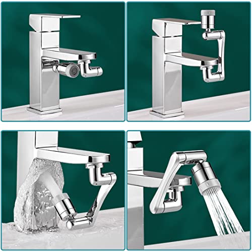 umogy Faucet Extender, Large Angle Rotating Splash Faucet Aerator, Universal 1080 Swivel Robotic Arm Swivel Extension Faucet Aerator, Faucet Extender for Sink with 2 Water Outlet Modes (2pcs)