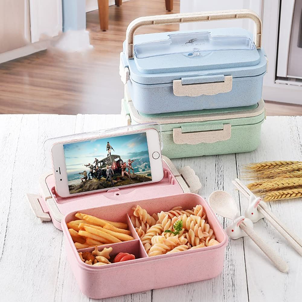 SITAKE Reusable Lunch Box, 33.8 oz Large Capacity Bento Box, Portable Salad Bowl With Utensils, Lunch Bag, Microwave Leakproof Lunch Containers for Adults (Blue)