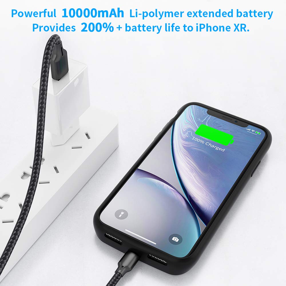NEWDERY Battery Case for iPhone XR, 10000mAh Charging Case Compatible with iPhone XR Rechargeable Extended Battery Pack Protective Charger Case 6.1inches(Black)