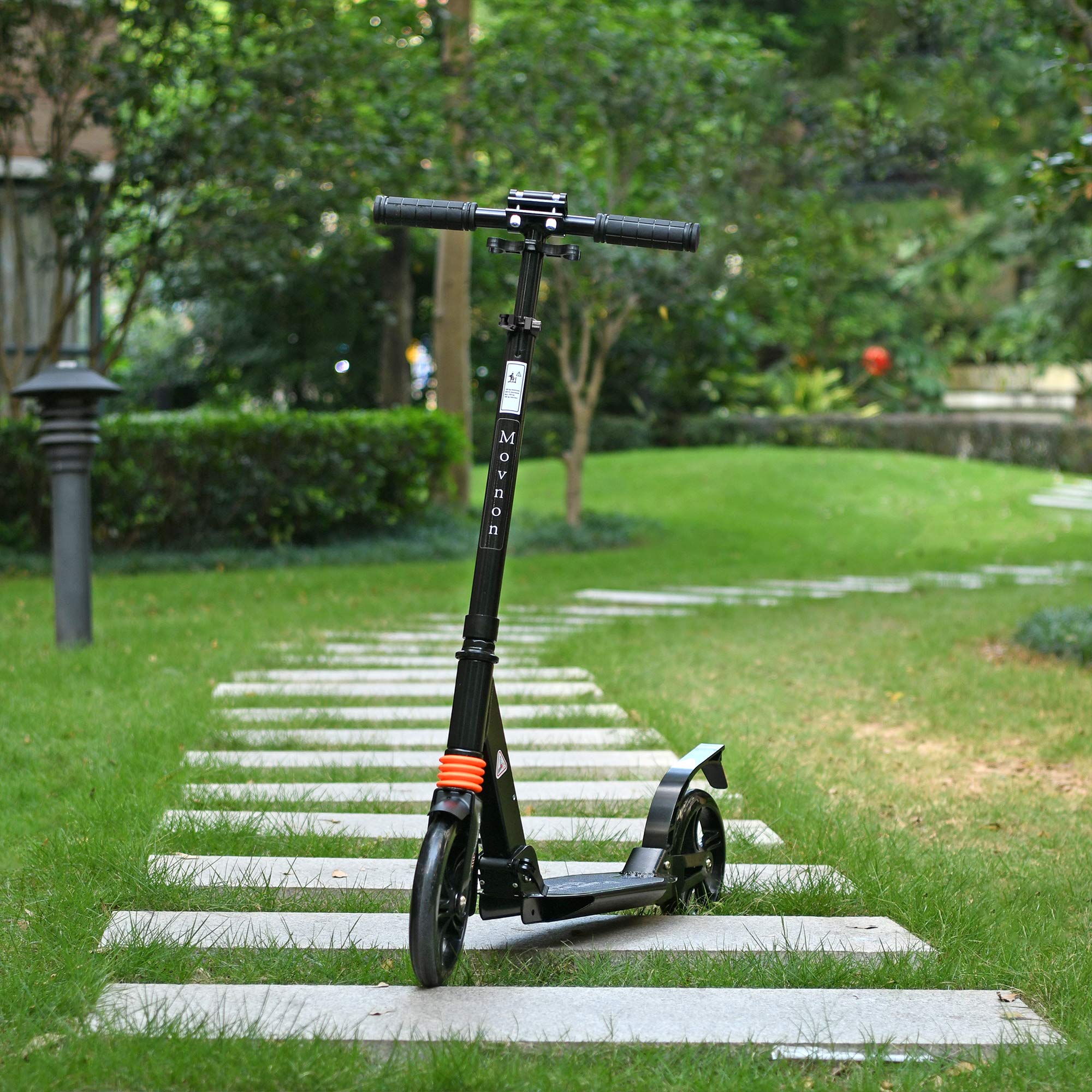 Movnon Kick Scooter for Adults, Teens, Foldable Scooter with Belt, Dual Suspension, Weighting Up to 220lbs, Black