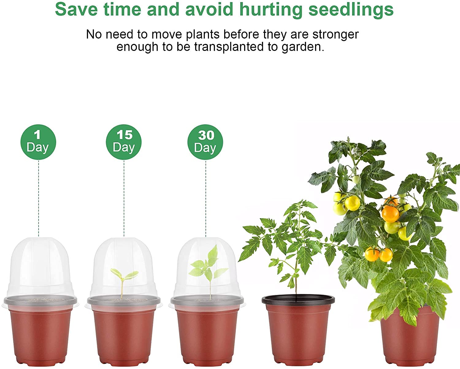 MIXC Plant Nursery Pots with Humidity Dome 4" Soft Transparent Plastic Gardening Pot Planting Containers Cups Planter Small Starter Seed Starting Trays for Seedling with 10pcs Plant Labels,30 Sets…