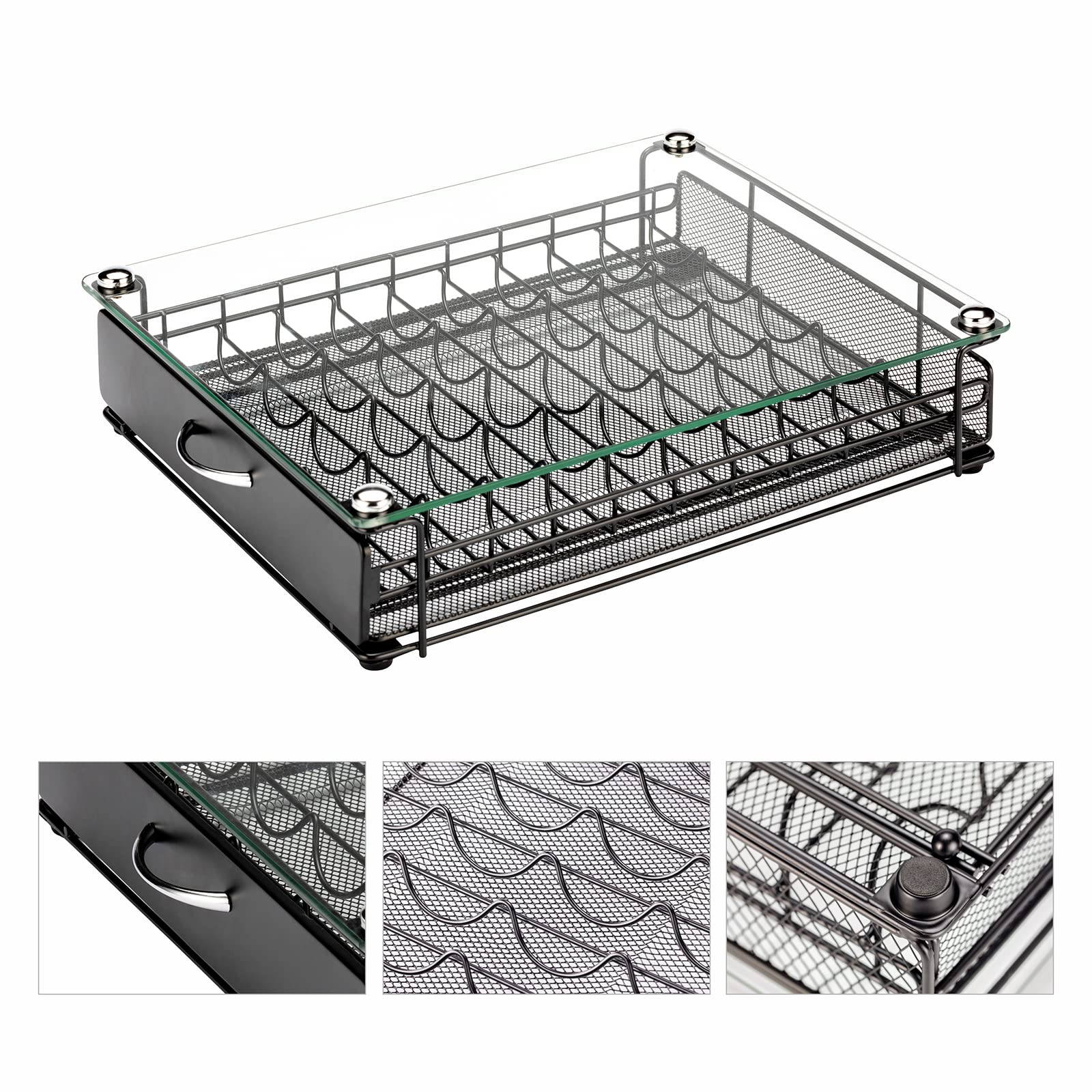 Rice rat Coffee Vertuo Capsule Holder Drawer for Nespresso With Glass For Cabinet Vertuoline Pod Storage Rack For Counter (Class-50 Pods(With handle))