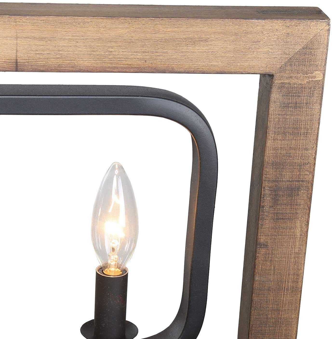 LOG BARN Farmhouse Chandelier, Pendant Lighting for Kitchen Island in Distressed Wood and Black Metal Finish, Ceiling Hanging Fixture for Dining Room