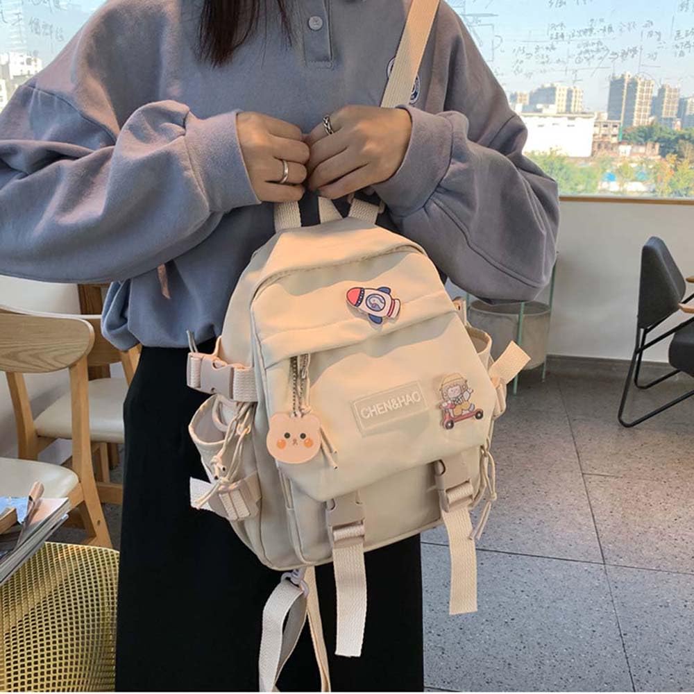 MUSICARD Girls Kawaii Backpack with Cute Pendant and Pins, Cute Mini Aesthetic Rucksack School Bag for Teens