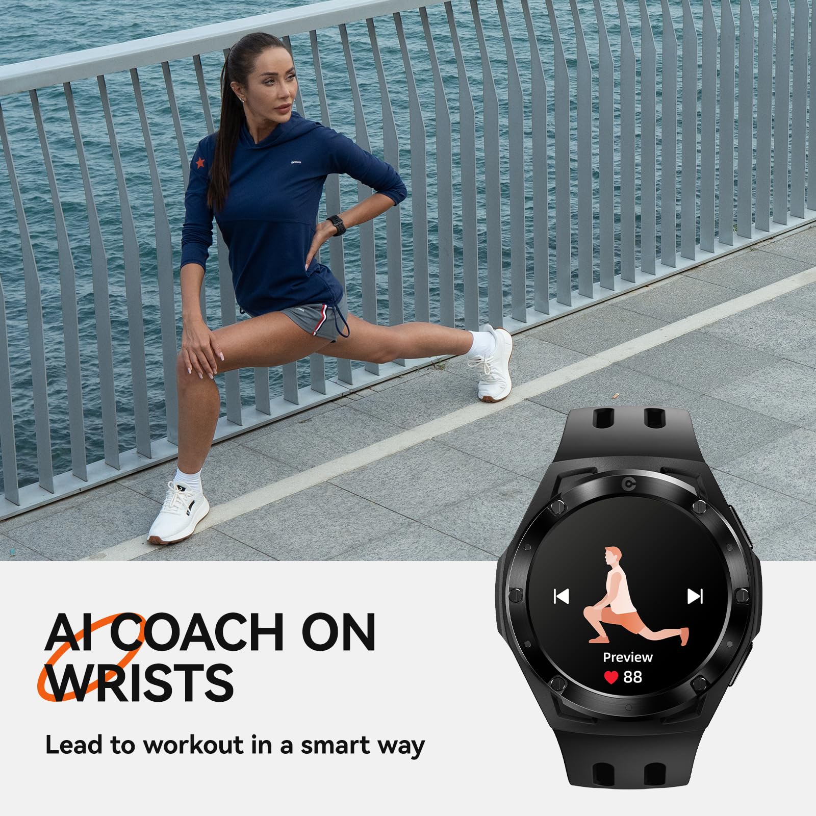 Mentech Xe1 Smartwatch, Lightweight Fitness Tracker with 1.2β Touch Screen, 110 Sport Modes, GPS, Sunlight-Visible, 5ATM Waterproof, 14-Day Battery Life, for Android and iOS Phones