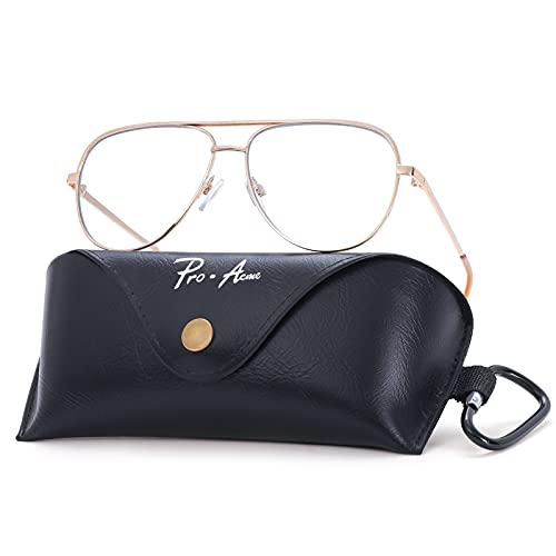 Pro Acme Aviator Classic Non-Prescription Clear Lens Glasses for Women and Men Durable Metal Eyewear Frame (Gold)