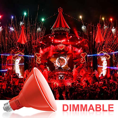 MERRISSE PAR38 Red Flood Light Bulbs 2 Pack, Dimmable 20 Watt Flood Light Bulbs 200W Equivalent,E26 Base Red Light Bulbs for Outdoor, Porch,Party Decroration, Halloween, Lighting