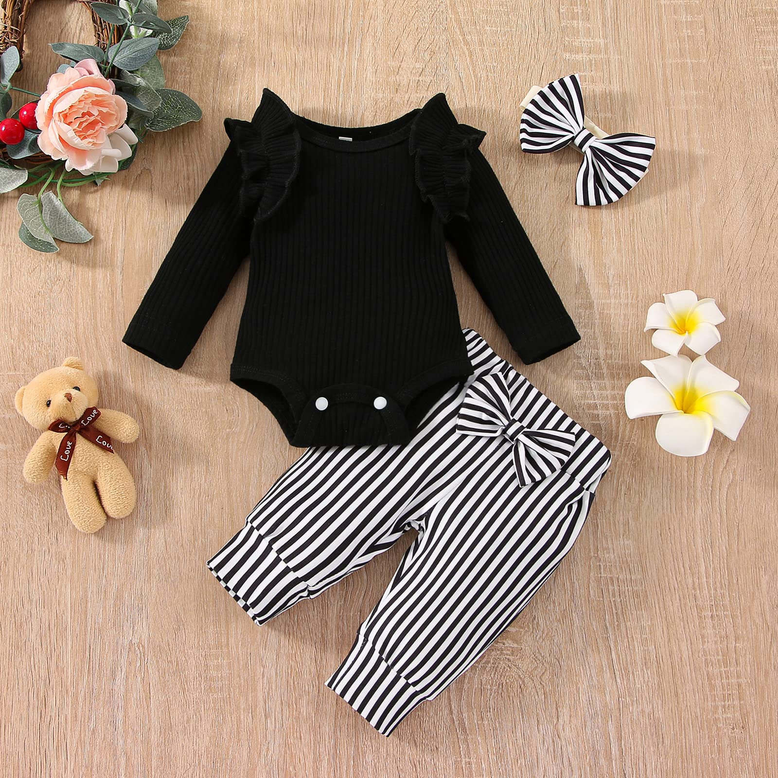 VINUOKER Preemie Newborn Baby Girls Outfits set long Sleeve Cotton Pants Sets Infant Fall Winter Clothes