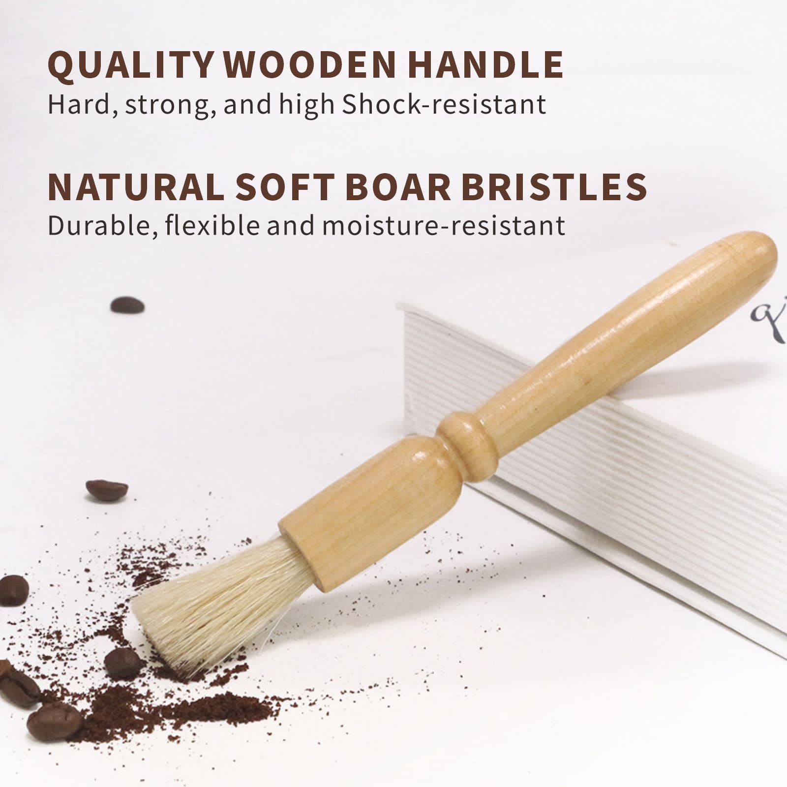 Luxmool 6 Pcs Coffee Brush Set, Professional Espresso Brush Kit, Well-Designed Coffee Grinder Brush, Heavy Wood Handle & Natural Bristles Wood Dusting Coffee Machine Brush