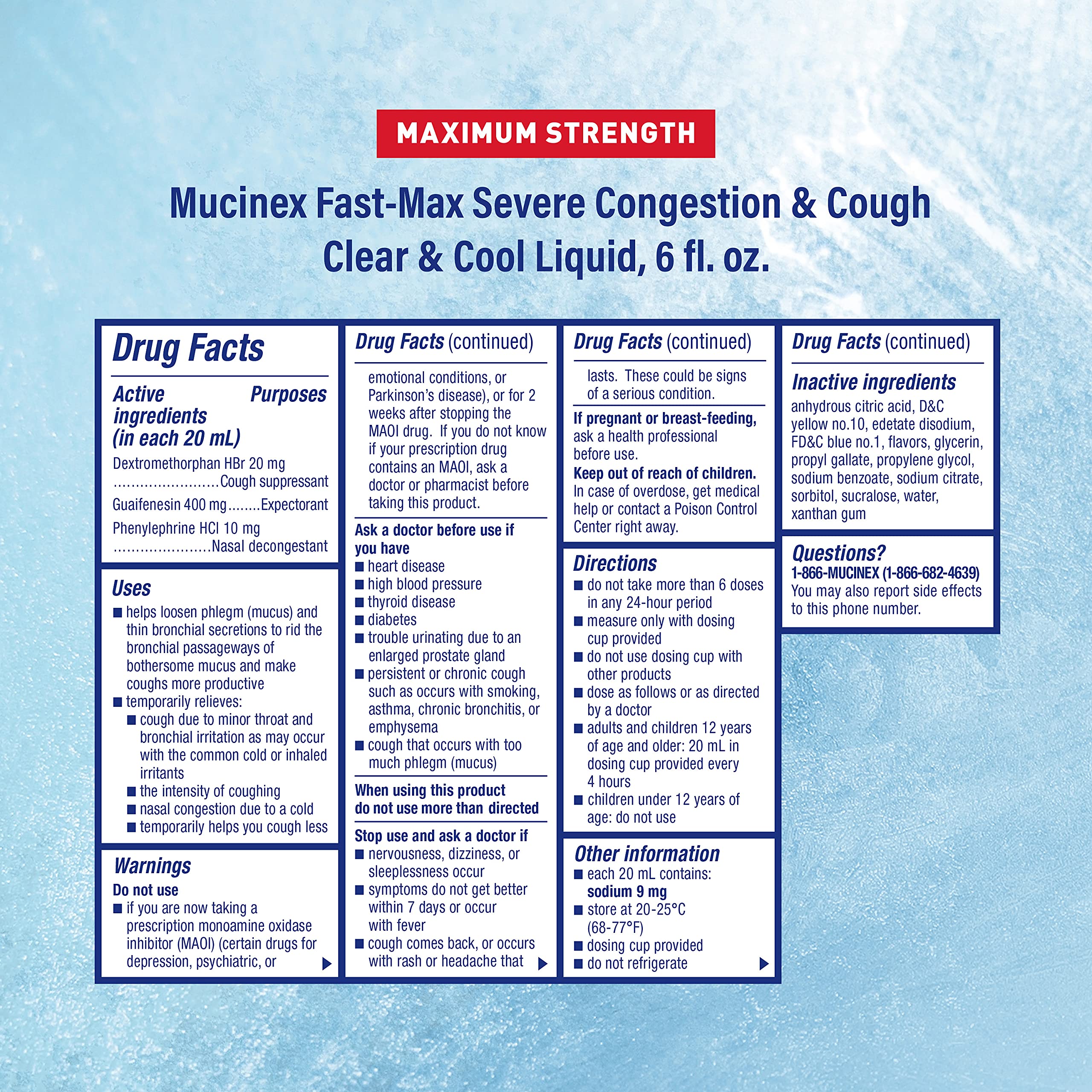 Mucinex Fast-Max Clear & Cool, Severe Congestion & Cough Liquid, 6oz (Pack of 4)