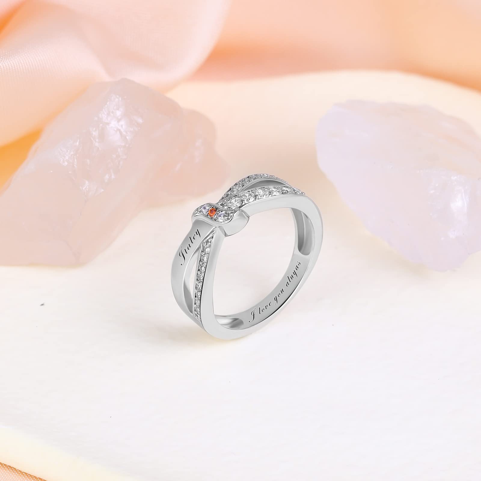 PETEANEY Personalized Sterling Silver Birthstone Rings for Women Mothers Ring with Names Custom Wedding Band for Women