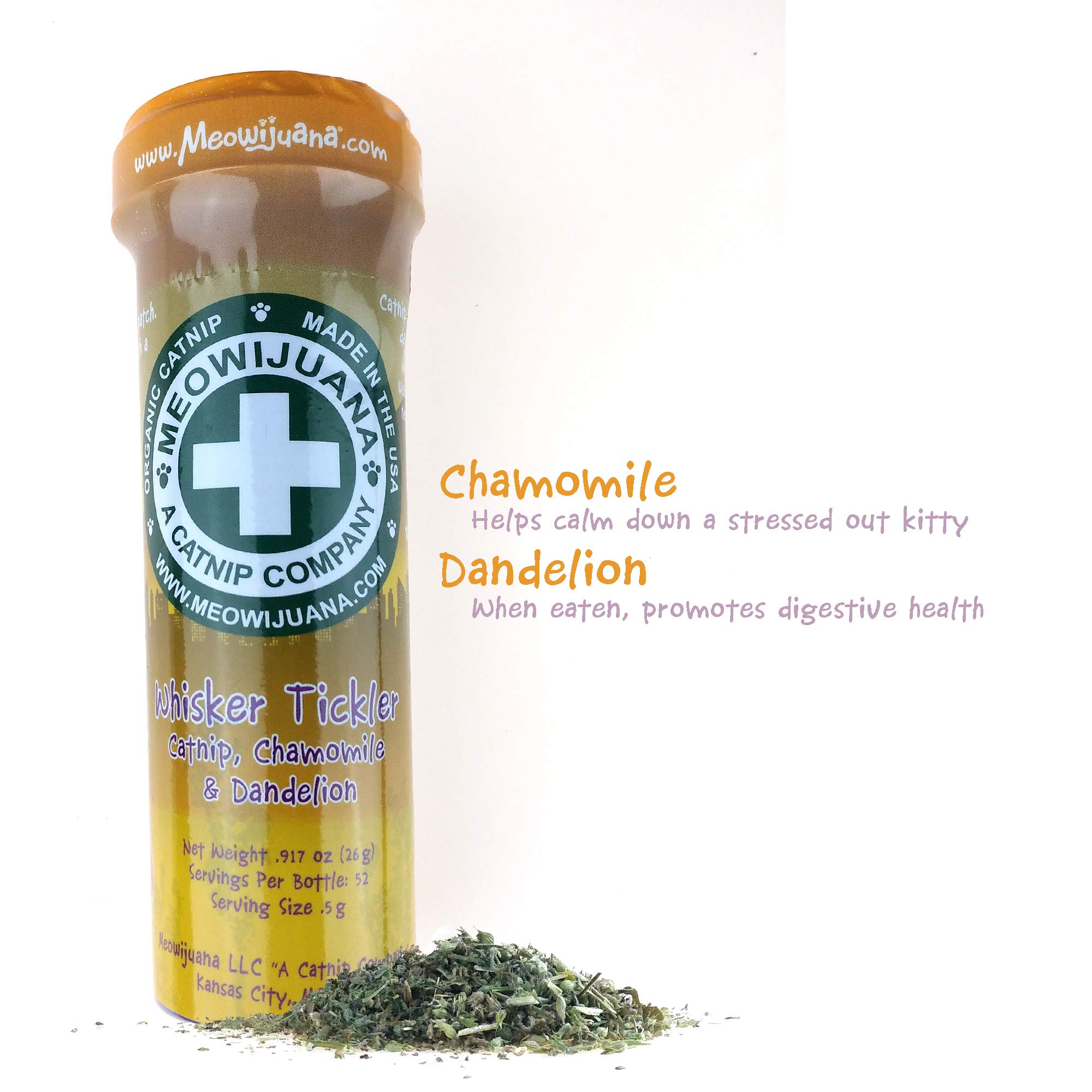 Meowijuana Whisker Tickler Catnip, Chamomile & Dandelion Blend for Cats, .917 oz., Medium