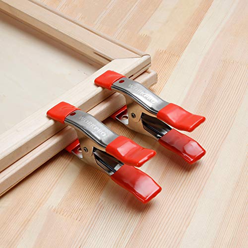 WORKPRO 8-pack Spring Clamps for Woodworking, 6-19/64 inch Large Steel Clamp Set, 2 inch Jaw opening, Nickel-plated, Heavy Duty Clips for Backdrops Stand, Background Muslin, Paper, Photo Studio