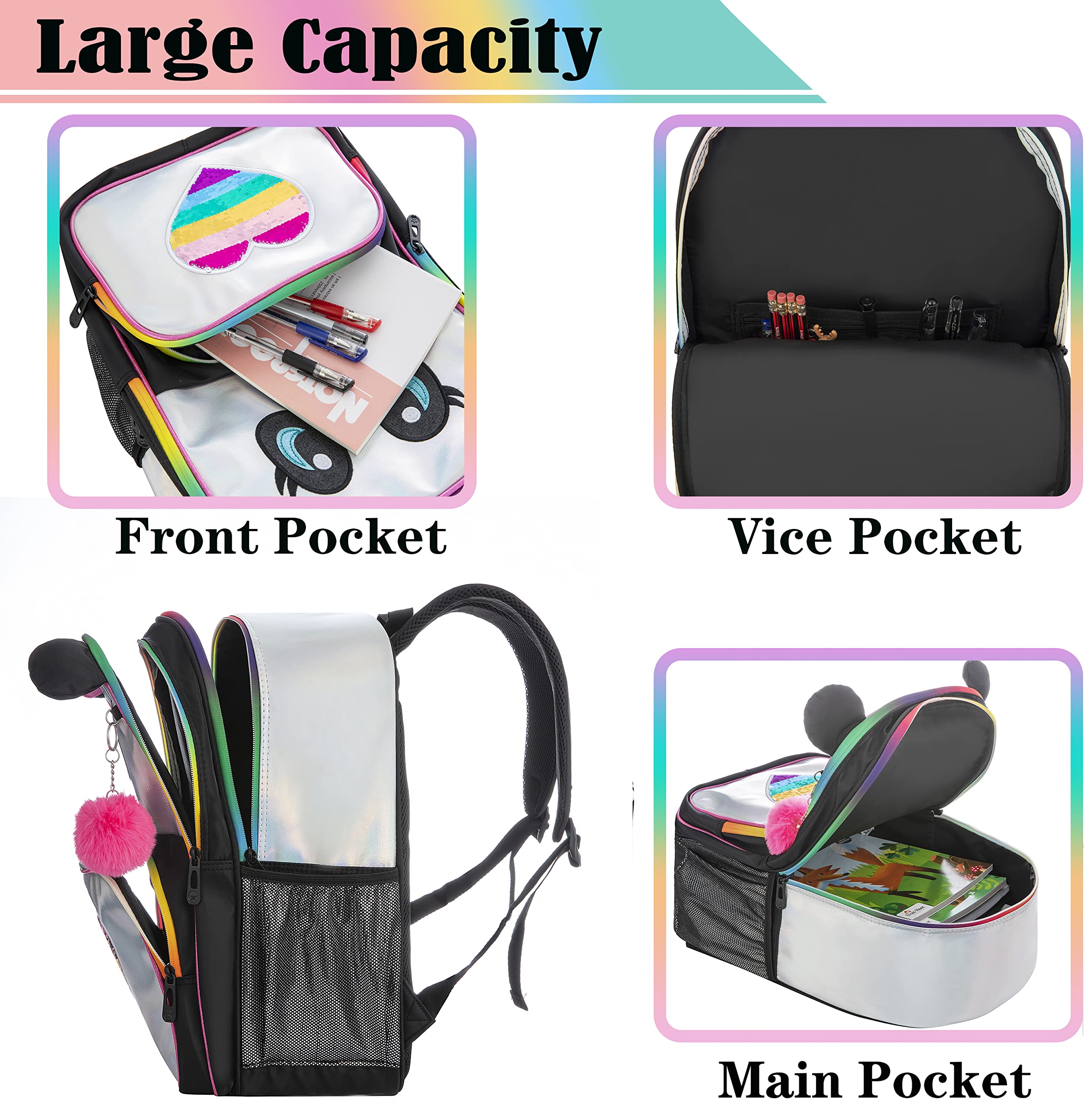 Meetbelify Backpack for Gilrs Backpacks for Elementary Preschool Students Sequin School Cute Backpack with Lunch Box for Girls