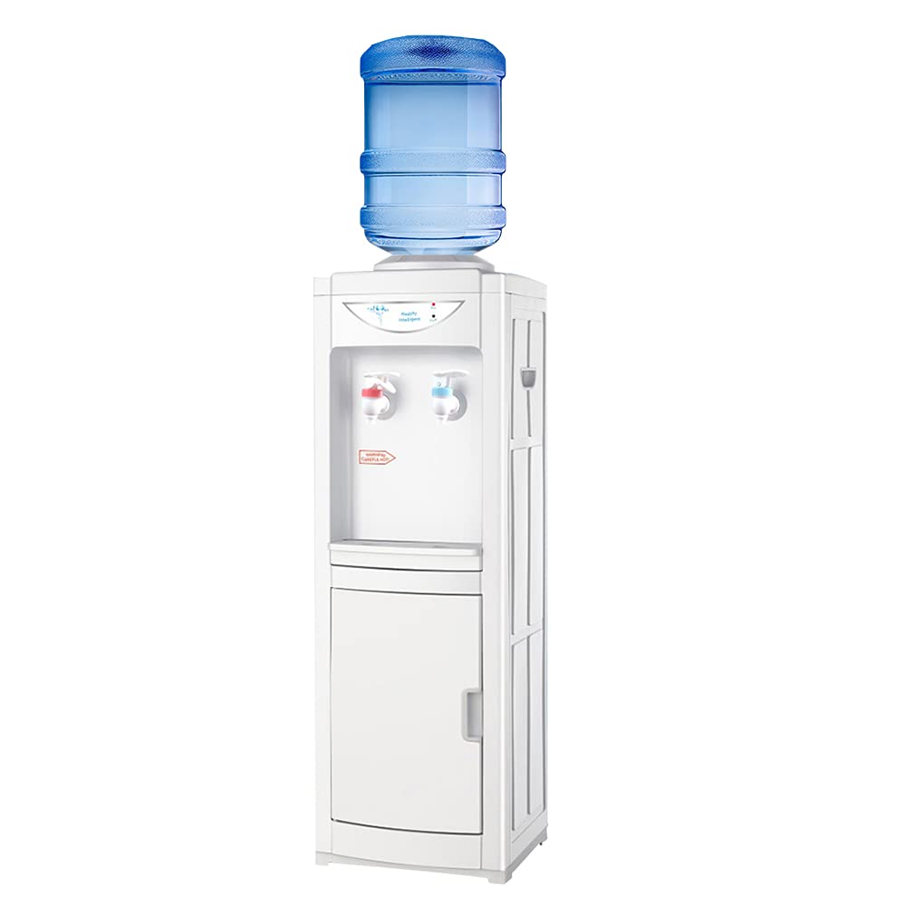 Water Dispenser,Top Loading Hot & Cold Water Cooler 5 Gallon Water Dispenser.Child Safety Lock, Storage Cabinet and Anti-Scalding Design, for Indoor Home Office(White)