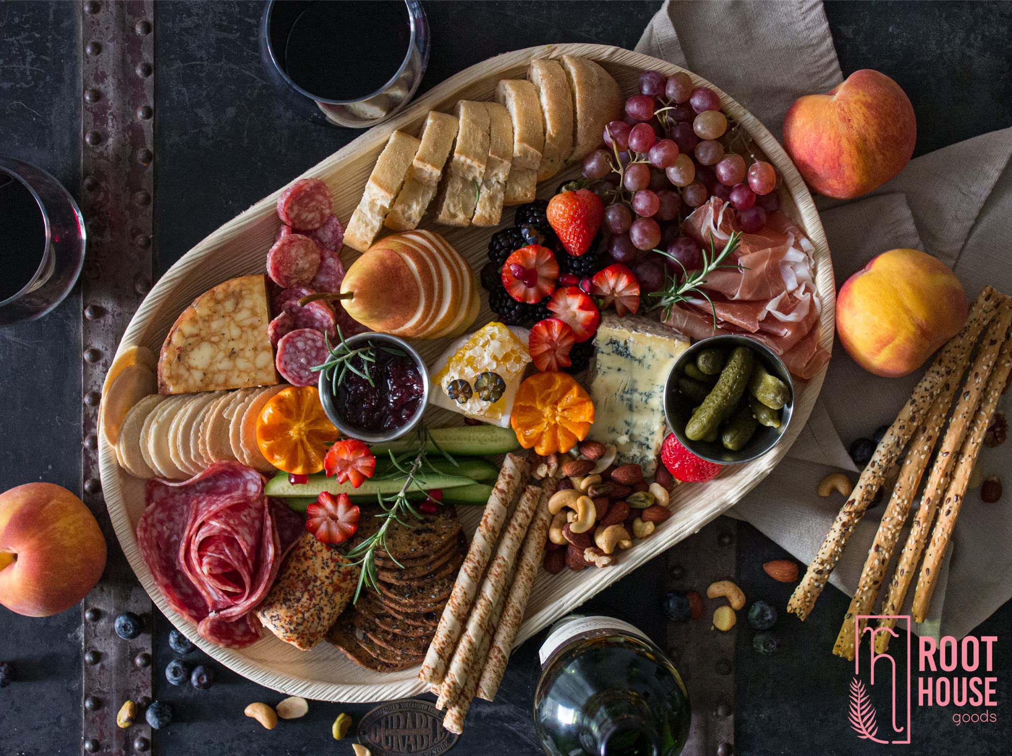 Root House Goods - Palm Leaf Trays 17"x12" Large (12 pk) | Disposable Serving Trays | Eco-Friendly | Compostable Platters for Weddings, Catering Events, Charcuterie, Grazing, Cheese Boards