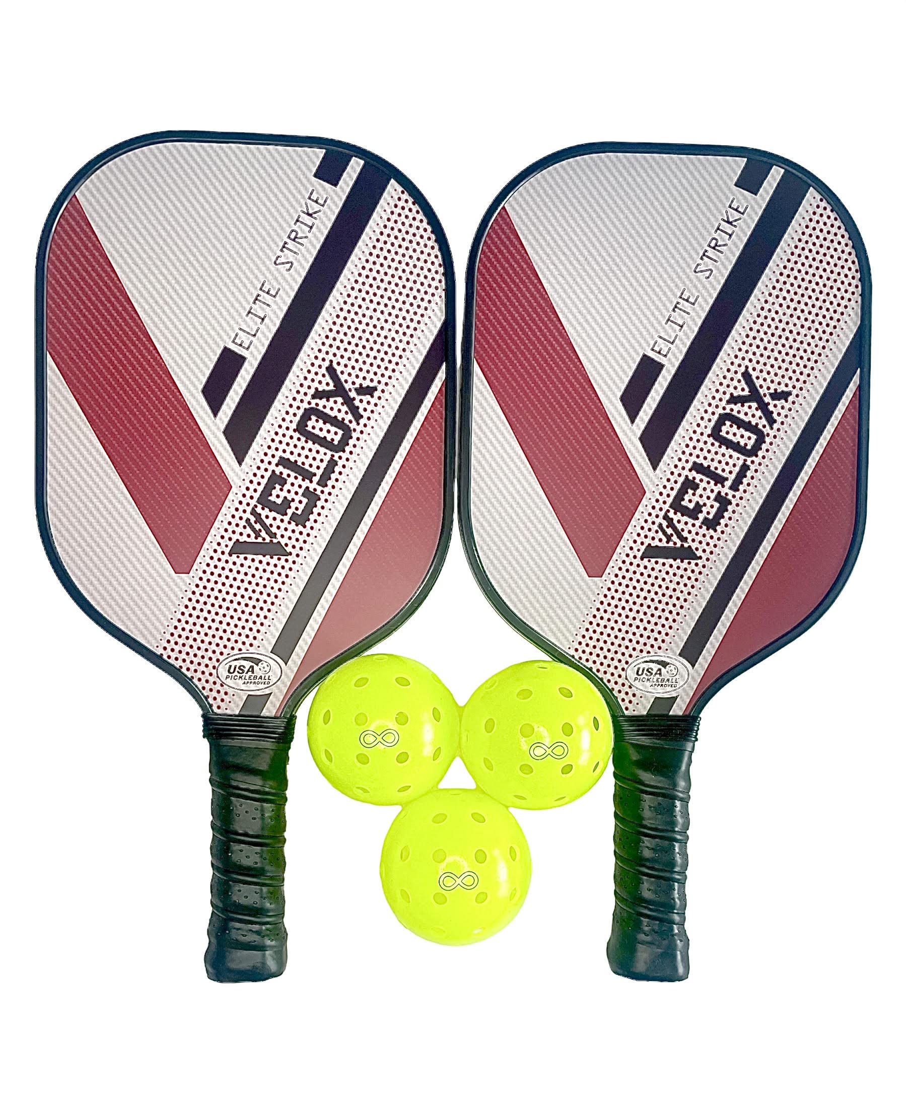 VELOX | Elite Strike Pickleball Paddle Set | 3 Balls and 2 Paddles USA Pickleball Approved | Graphite and Fiberglass Construction