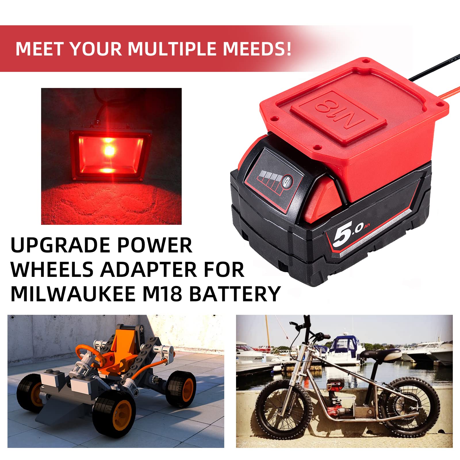Power Wheel Adapter for Milwaukee 18V Lithium Battery Adapter with Fuse & Wire Terminal,14 Gauge Wire Power Convertor for DIY RC Trucks, RC Toys, Robotics, Work Lights