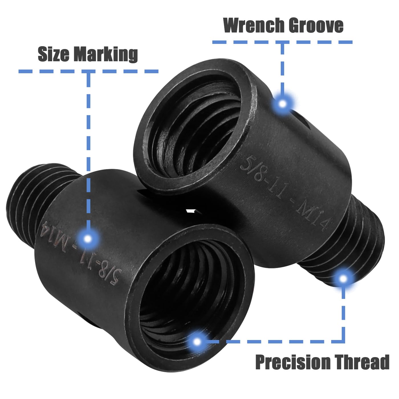 Mesee 2 Pieces Angle Grinder Adapters 5/8"-11 Female to M14 Male Thread Adaptor Converter Rod 5/8''-11 to M14 Rotary Polisher Grinder Attachment for Diamond Core Bits Polishing Pad Saw Blade