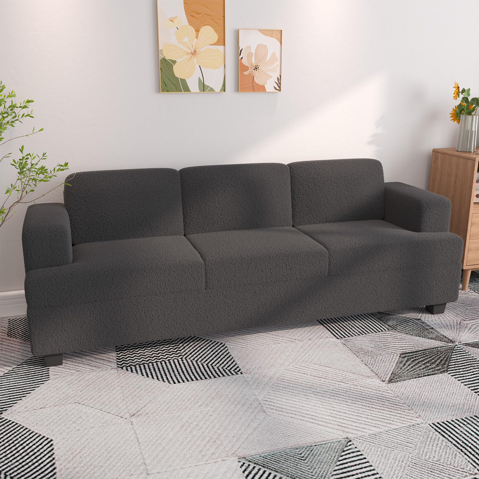 YOUDENOVA Deep Seat Sofa 89", 3 Seater Comfy Modern Sofa, Couches for Living Room, Comfy Sofa, Sleeper Couch, Bouclé, Black