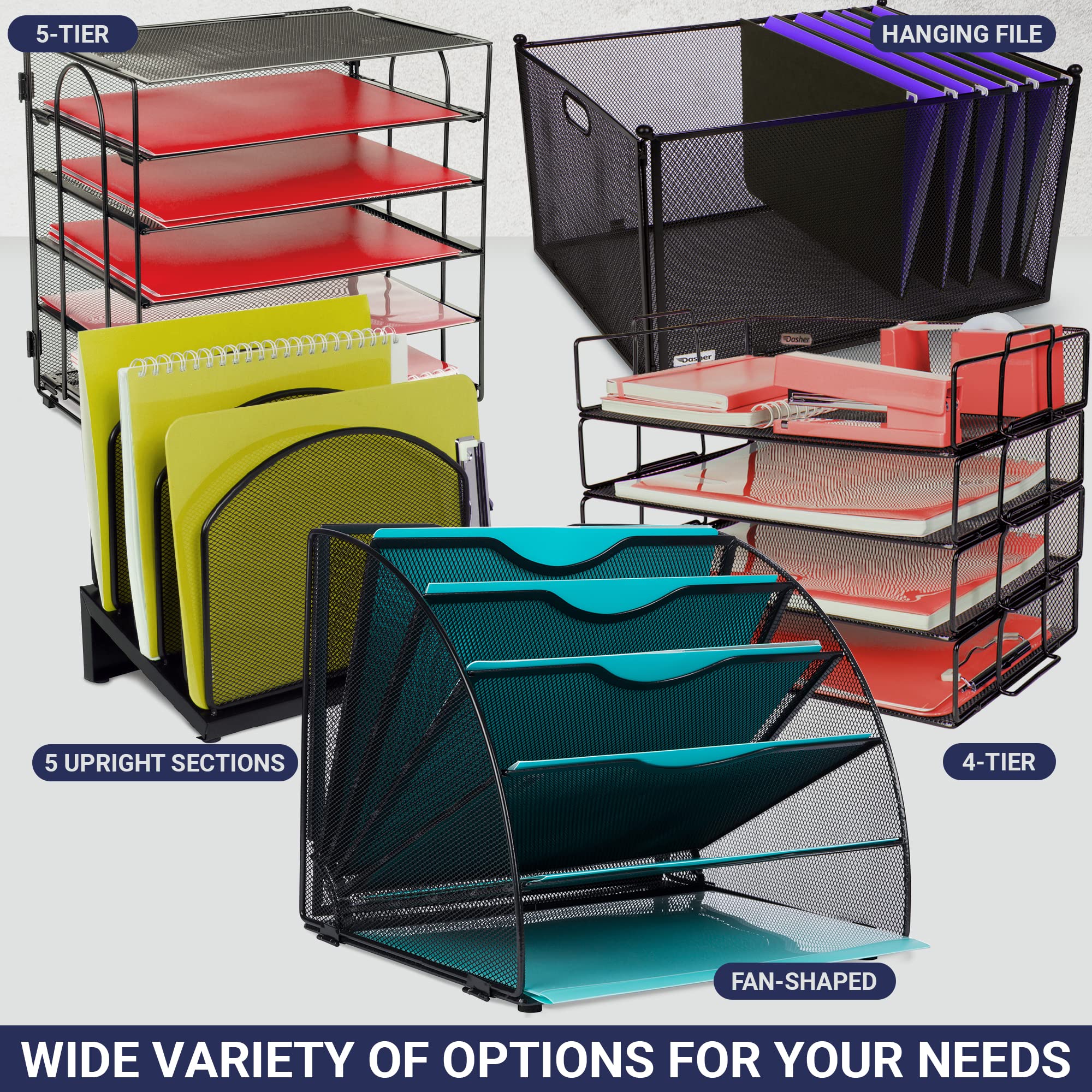 Mesh Office Organizer for Desk - Fan Shaped Desktop Organizer with 6 Compartments for Filing Paper, Bills, Letters for Work, School, Office, Waiting Room, Classroom, and More