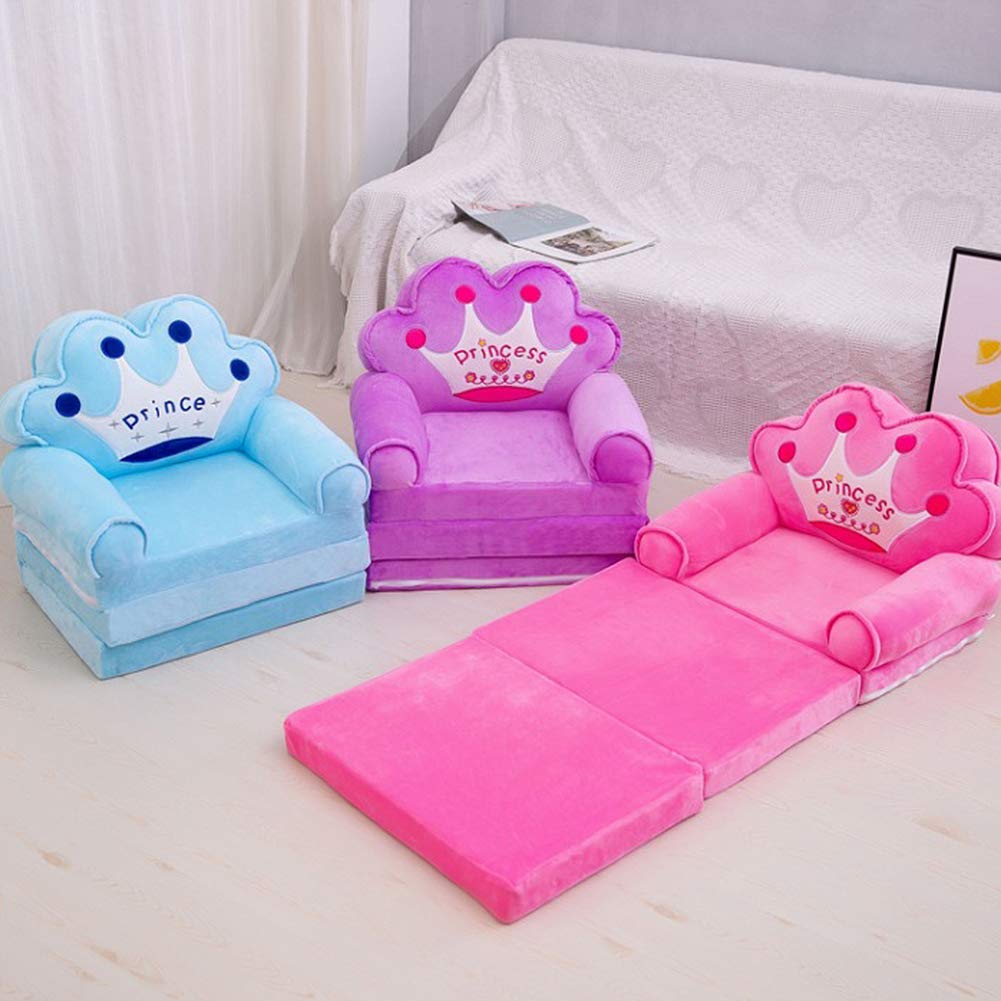 onegoodcar Plush Foldable Kids Sofa Backrest Armchair, 2 in 1 Foldable Children Sofa Cute Cartoon Lazy Sofa Children's Flip Open Sofa Bed for Living Room Bedroom (3 fold - Pink)