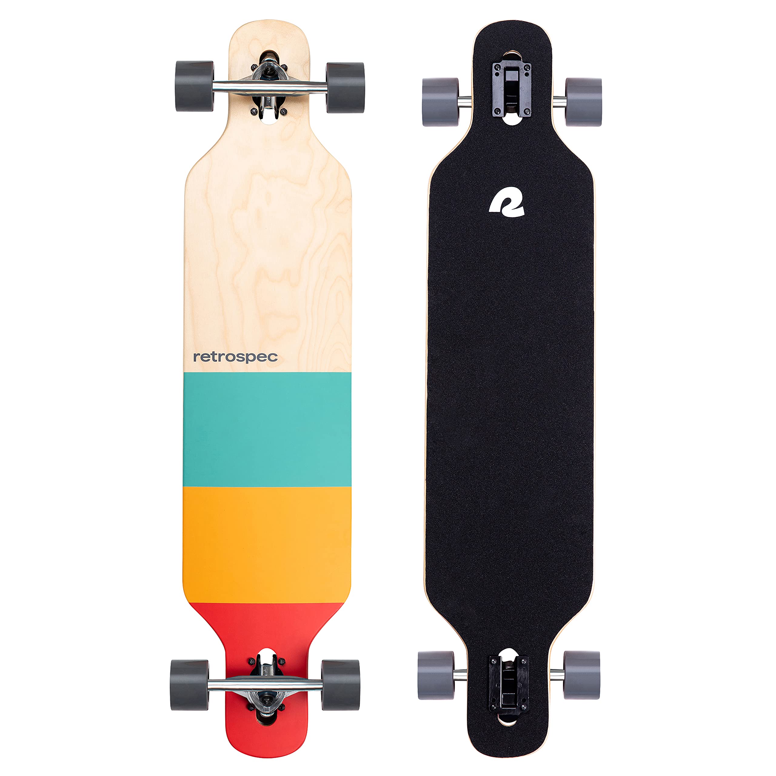 Retrospec Rift 41'' Drop Through Longboard, Canadian Maple, Beginner, 70mm Polyurethane Wheels, 220lbs Capacity, Dark Tropics