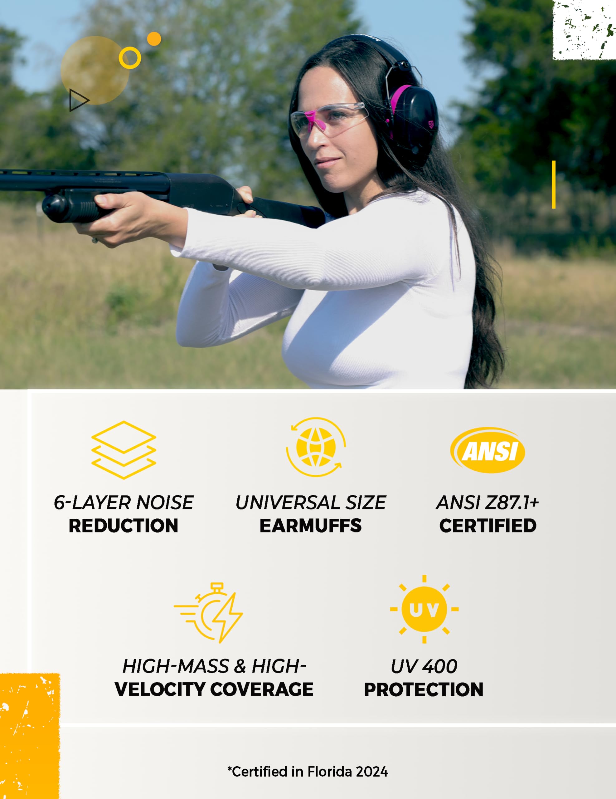 TradeSmart Gun Range Protection Duo Kit - Grey and Pink Shooting Eye and Ear Protection for Women and Men, U.S. Certified
