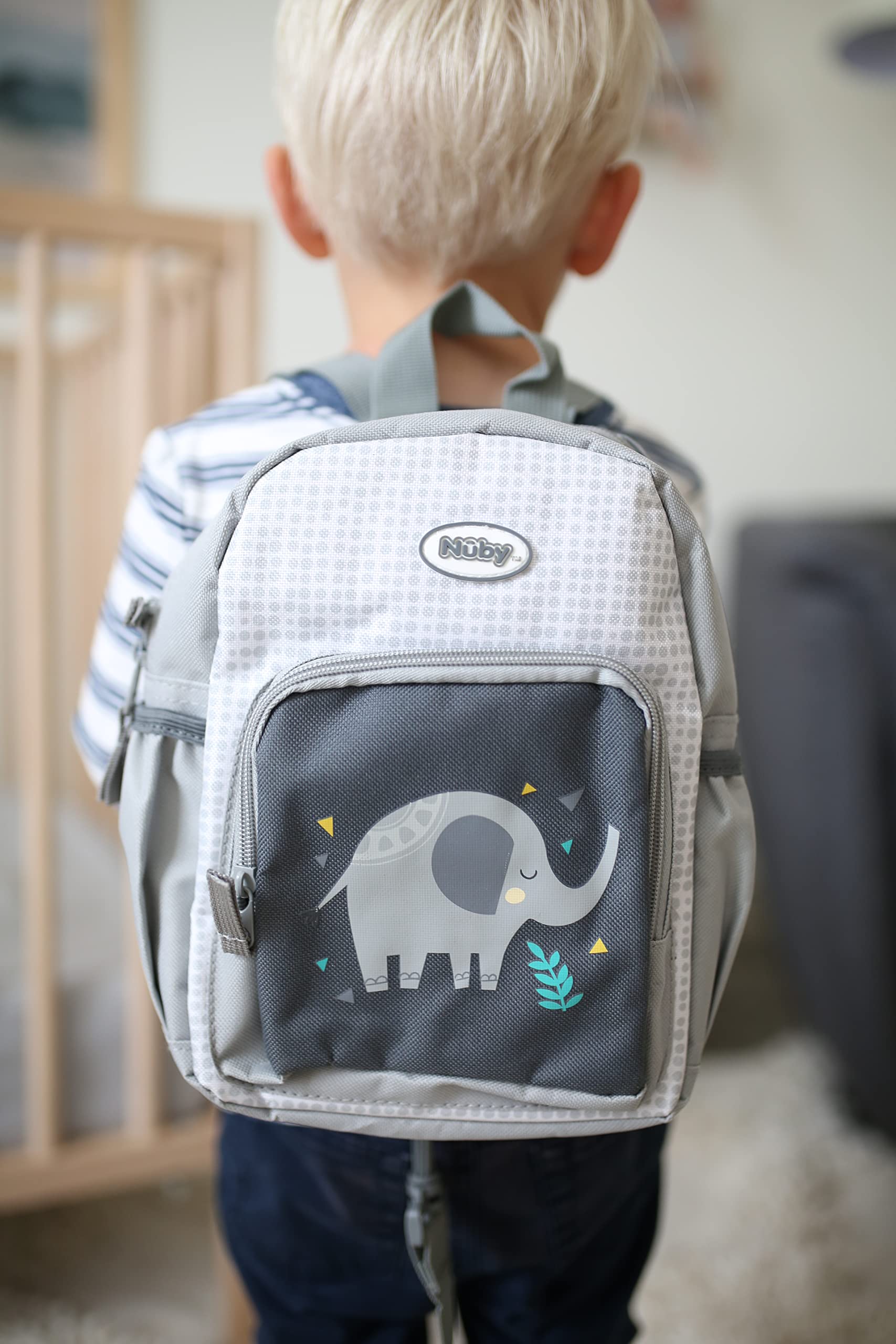 Nuby Kids Mini Backpack with Safety Harness and Detachable Tether, Grey
