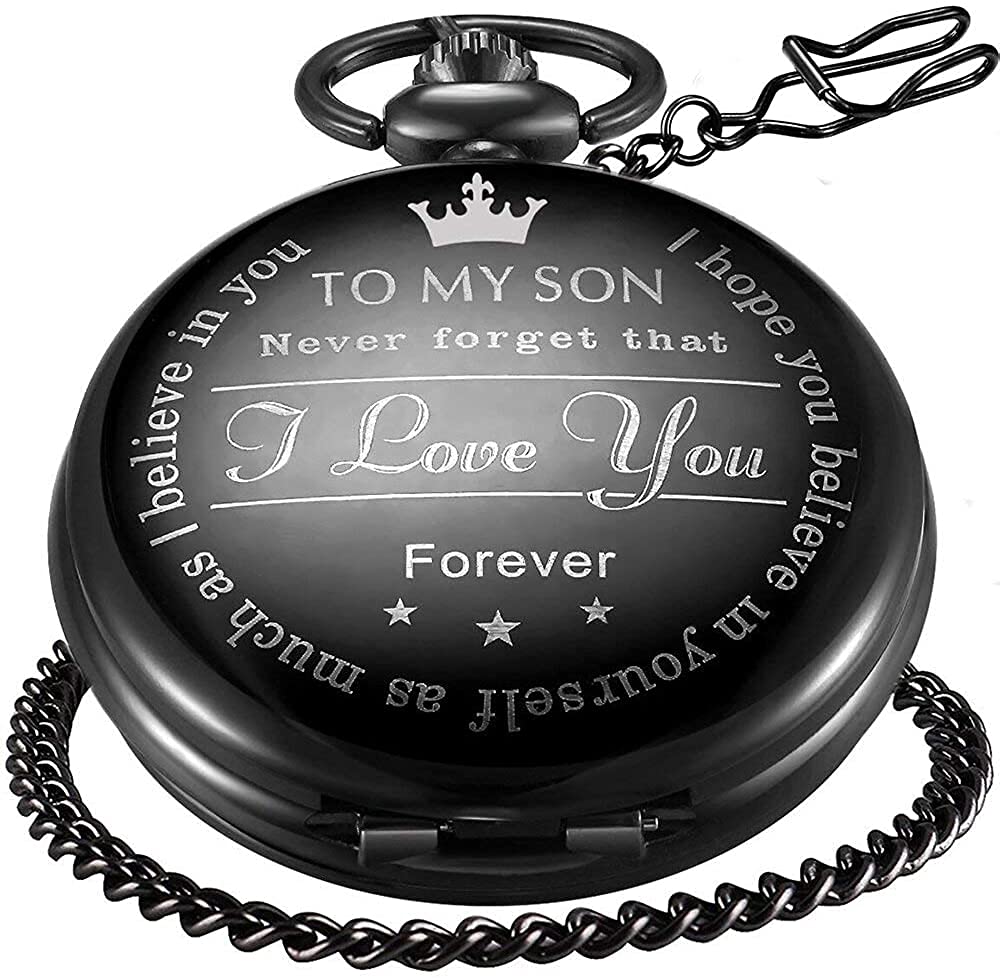 LYMFHCH Personalized Pocket Watch with Chain, Engraved “to My Son” “I Love You” Used for Birthday Christmas Graduation Gifts Pocket Watches