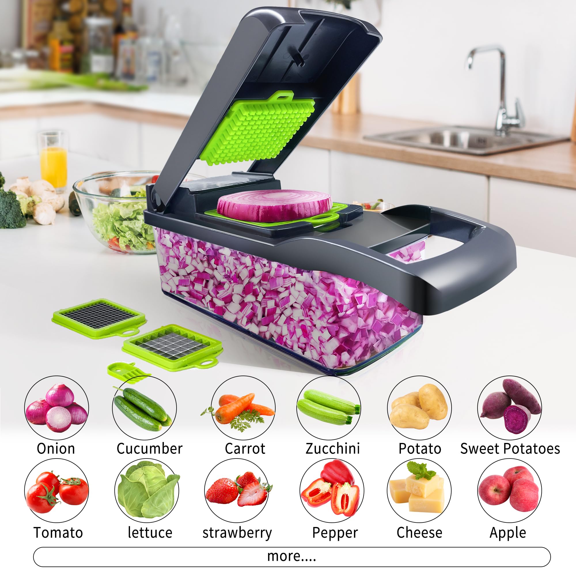 Vegetable with Container Chopper, Onion Cutter, Multifuctional Chopper, Vegetable Slicer Dicer Cutter, Veggie Chopper With 8 Blades, Food Salad Chopper Potato Slicer, Good Assistant in Kitchen