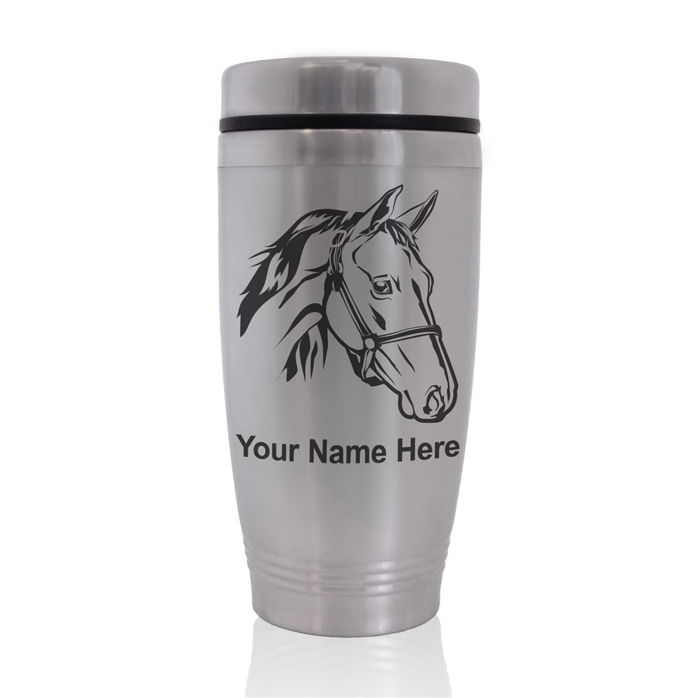 SkunkWerkz Commuter Travel Mug, Horse Head 2, Personalized Engraving Included