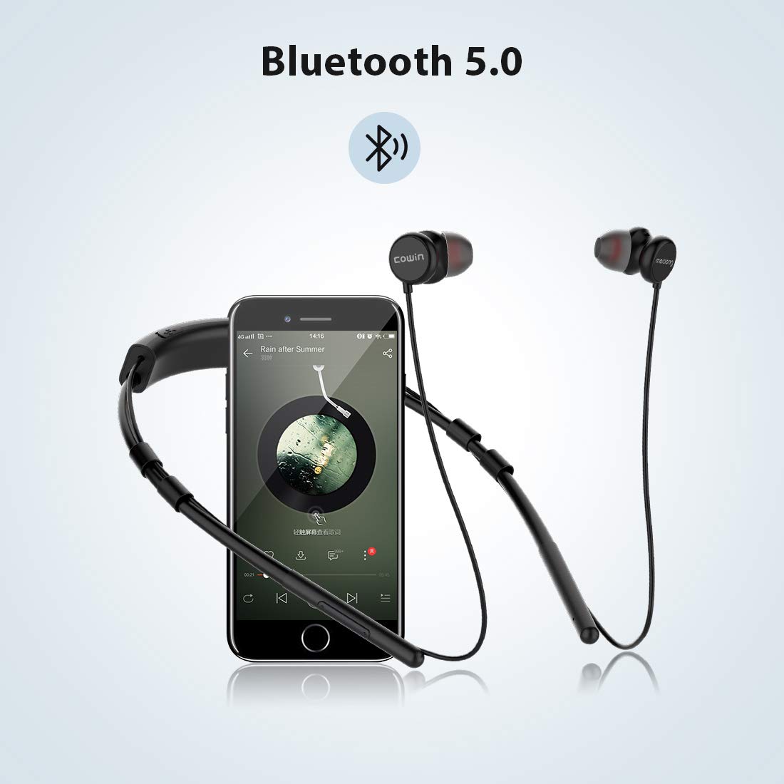 Meidong Bluetooth Headphones 10H Playtime V5.0 Wireless Neckband Earbuds with Magnetic Earbuds CVC6.0 Noise Cancelling Micphones (Gray)