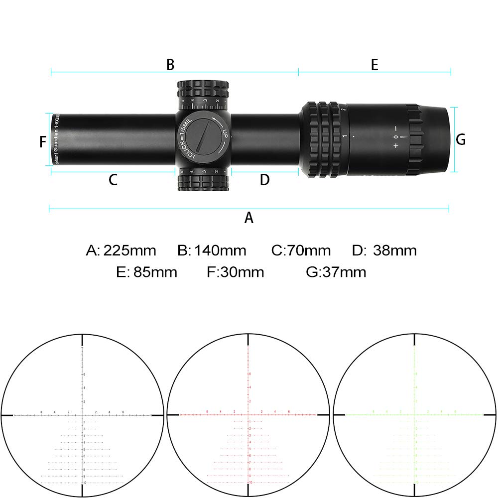 ohhunt Guardian 1-5X24 Compact Hunting Rifle Scopes Second Focal Plane Illumination Reticle Optics,Scope Mount Rings (20mm Scope Rings)
