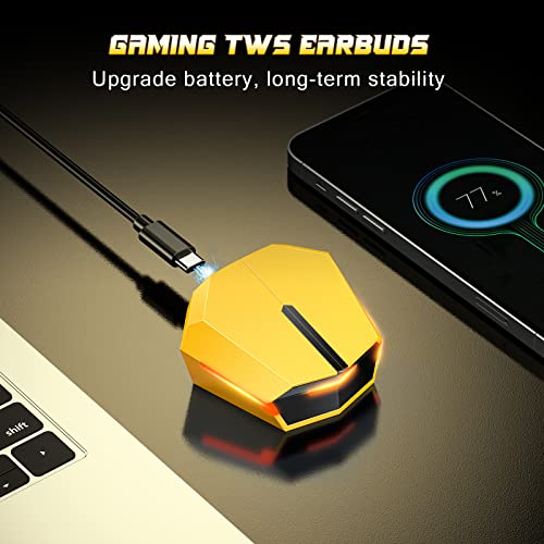 zhhcyyds T32 True Wireless Earbuds with Charging Case, Ear Buds Wireless Bluetooth Earbuds, 5.3 Wireless Earphones Cool Gaming Earbuds Noise Cancelling (Yellow)