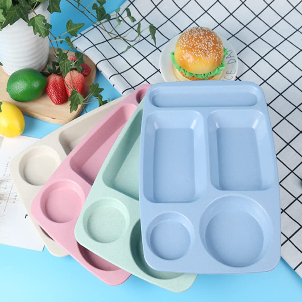 ROCMAN CAYOE Divided Plates for Adults, Wheat Straw Plastic Divided Plates School Lunch Trays Fast Food Trays / Cafeteria Trays with Compartments(Blue)