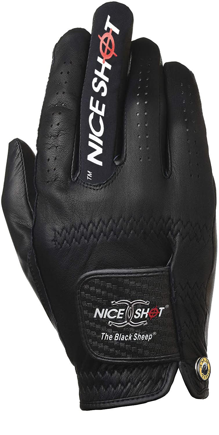 Nice Shot The Bird Golf Glove in Black Cabretta Leather Men's Right Hand - Large