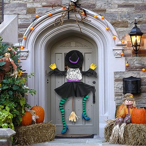 POPGIFTU Large Crashing Witch Halloween Outdoor Decorations, 63" Flying Crashed Witches, Crashing Witch into Tree Halloween Flying Witch Clearance for Yard, Patio, Porch Outdoor Tree Decoration