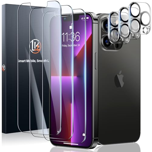 LK 3 Pack for iPhone 13 Pro Max Screen Protector with 2 Pack Camera Lens Protector, HD Clear, 9H Tempered Glass 13 Pro Max [Install Tray Included] Anti-Scratch, Case Friendly