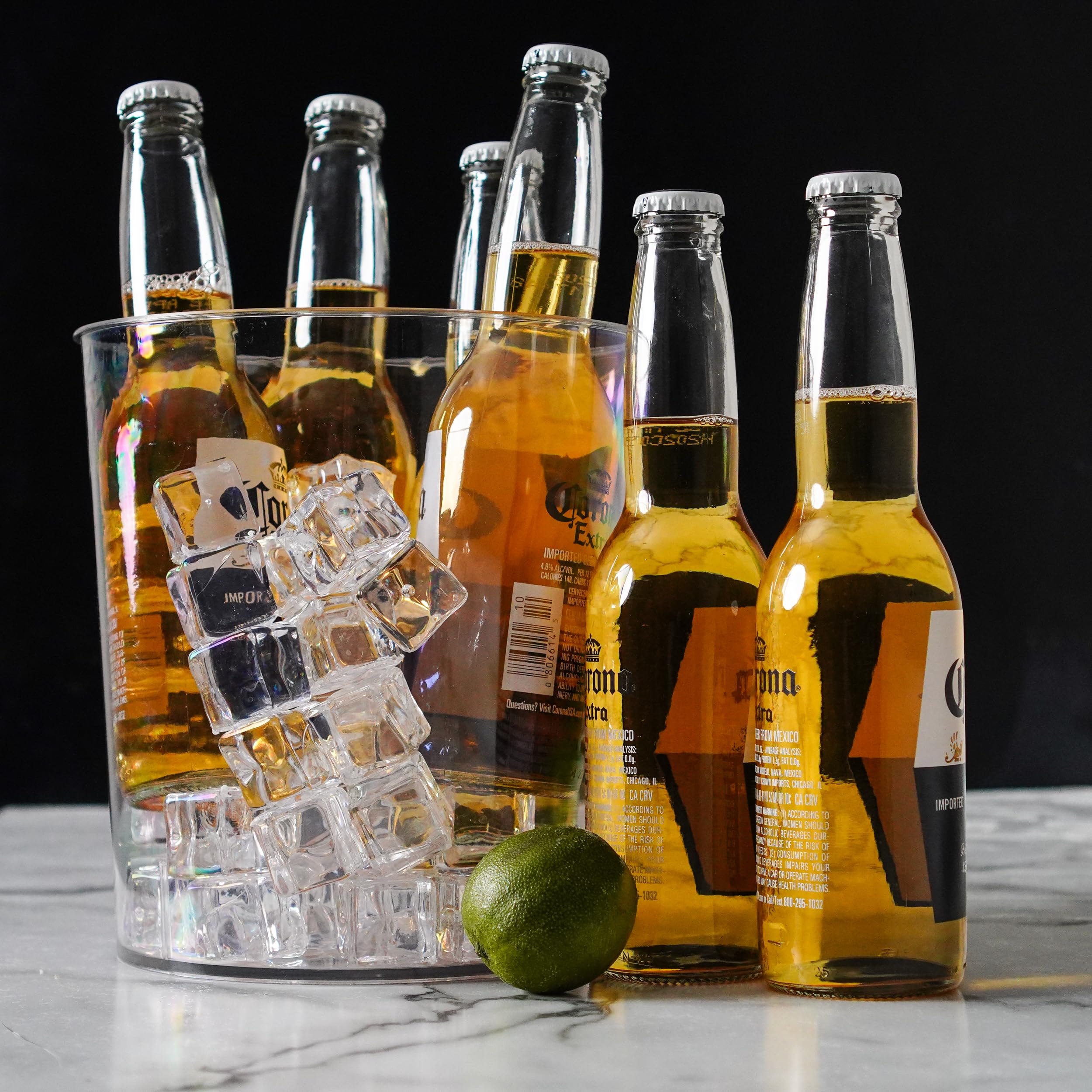 Spec101 Champagne Ice Bucket 6 Pack - Wine Bottle Chiller Beverage Tub Clear Plastic Ice Bucket Wine Buckets for Parties