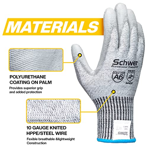 Schwer 6 Pairs Cut Resistant Gloves ANSI A6 Cut Proof Work Gloves, Touchscreen, for Men and Women Used to Woodworking, Glass Cutting, Construction, Cargo Handling, Material Sorting, Car Repair(M)