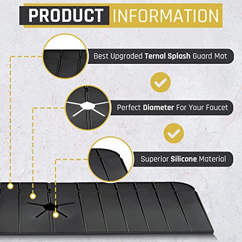 Tenini Strive Sink Splash Guard for Kitchen β (Pack of 2) 14.56x5.45 Inches (Black) Silicone Faucet Mat Handle Drip Catcher for Kitchen Counter & Bathroom Sink Accessories Gadgets