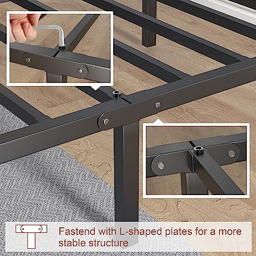 Metal Platform Bed Frame, Metal Bed Frame with 13 Heavy Duty Steel Slats, 12.4" Height Storage Space, No Box Spring Needed, Perfect for Dorm, Bedroom, Guest Room (Black, King Size)