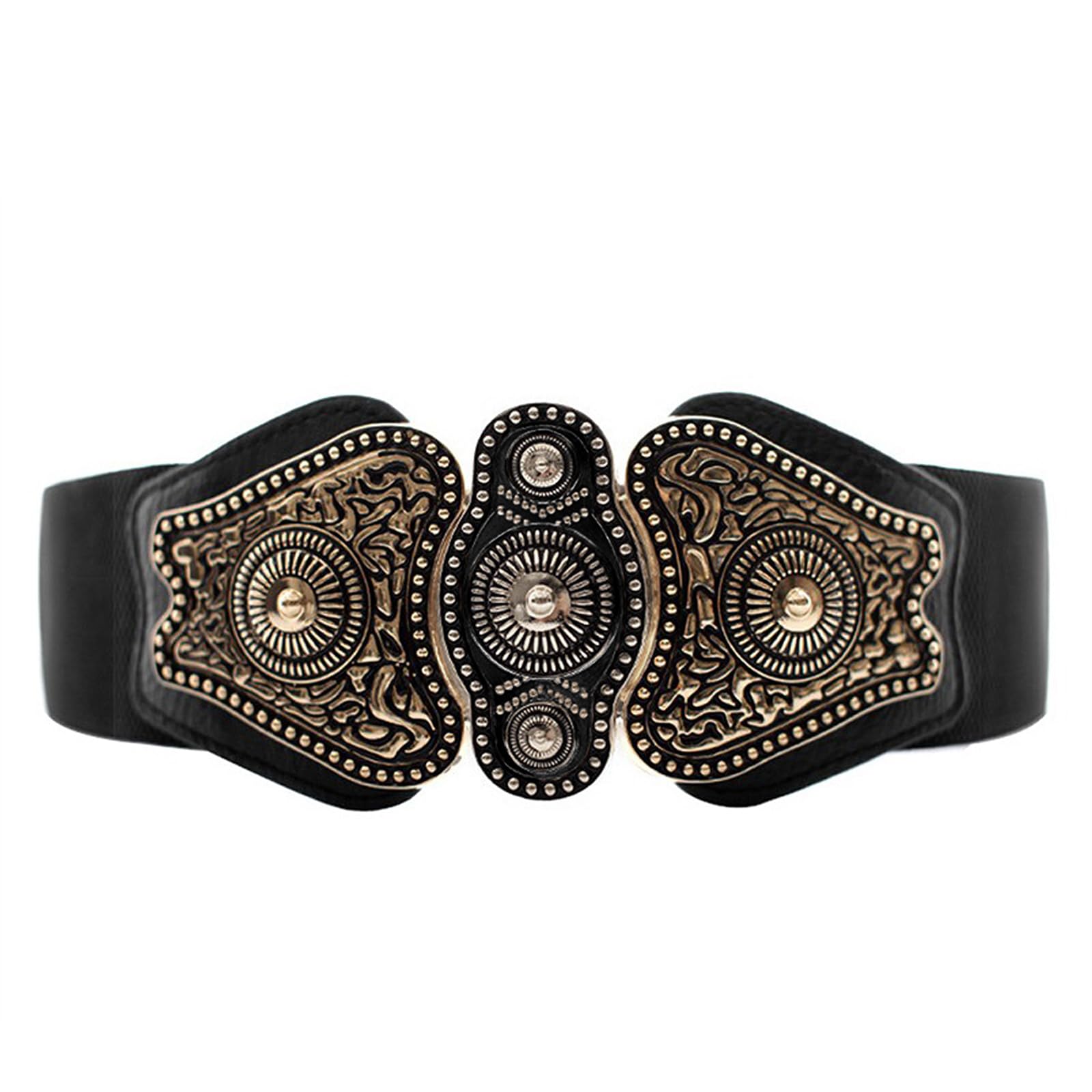 maikun Women's Wide Stretch Elastic Waist Cinch Belt Fashion Vintage Metal Buckle Dress Belt Waist Size 29-37''