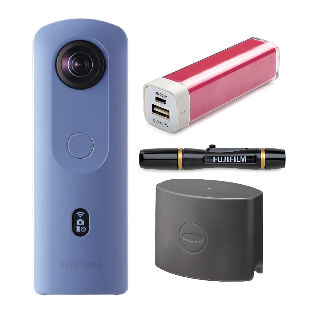 Ricoh Theta SC2 360-Degree 4K Spherical VR Camera (Blue) Bundle with Power Bank, TL-1 Lens Cap and Lens Pen (4 Items)