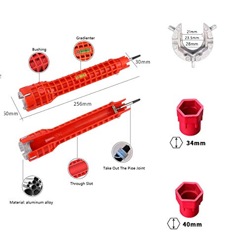 TenVirtues Faucet and Sink Installer Multifunctional Tool, 8-in-1 Screw Head Waste Pipe Extractor & 3 replaceable heads for Plumbing/Bathroom/Toilet Bowl/Sink/Kitchen Plumbing